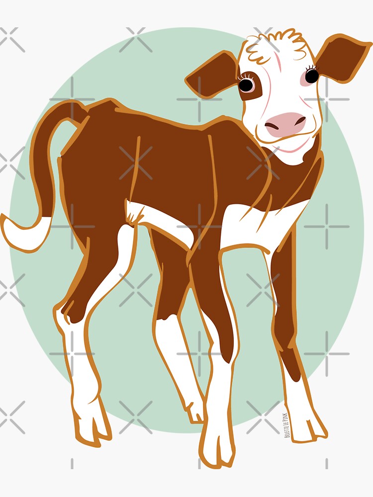 "Red and White Calf in turquoise" Sticker for Sale by belettelepink ...