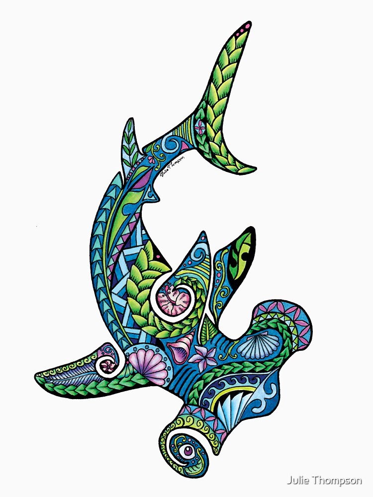 "Tribal Hammerhead Shark, color" T-shirt for Sale by featherladyJT ...