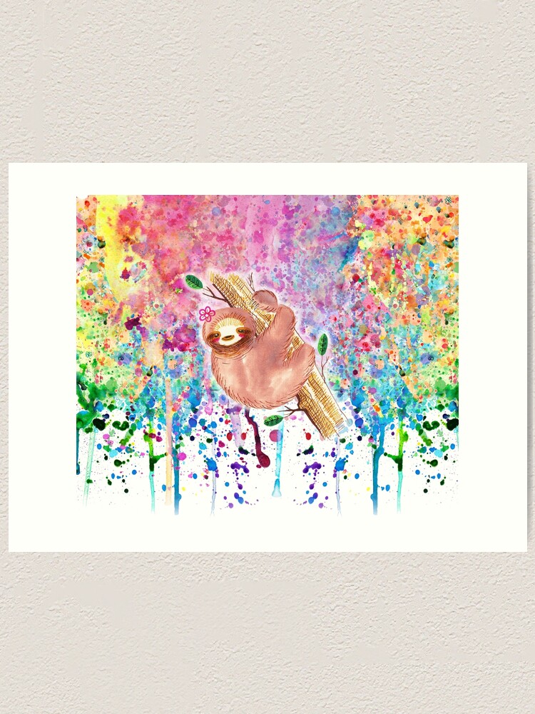 "Girly Sloth Watercolor Rainbow Paint Drip" Art Print by SaradaBoru ...