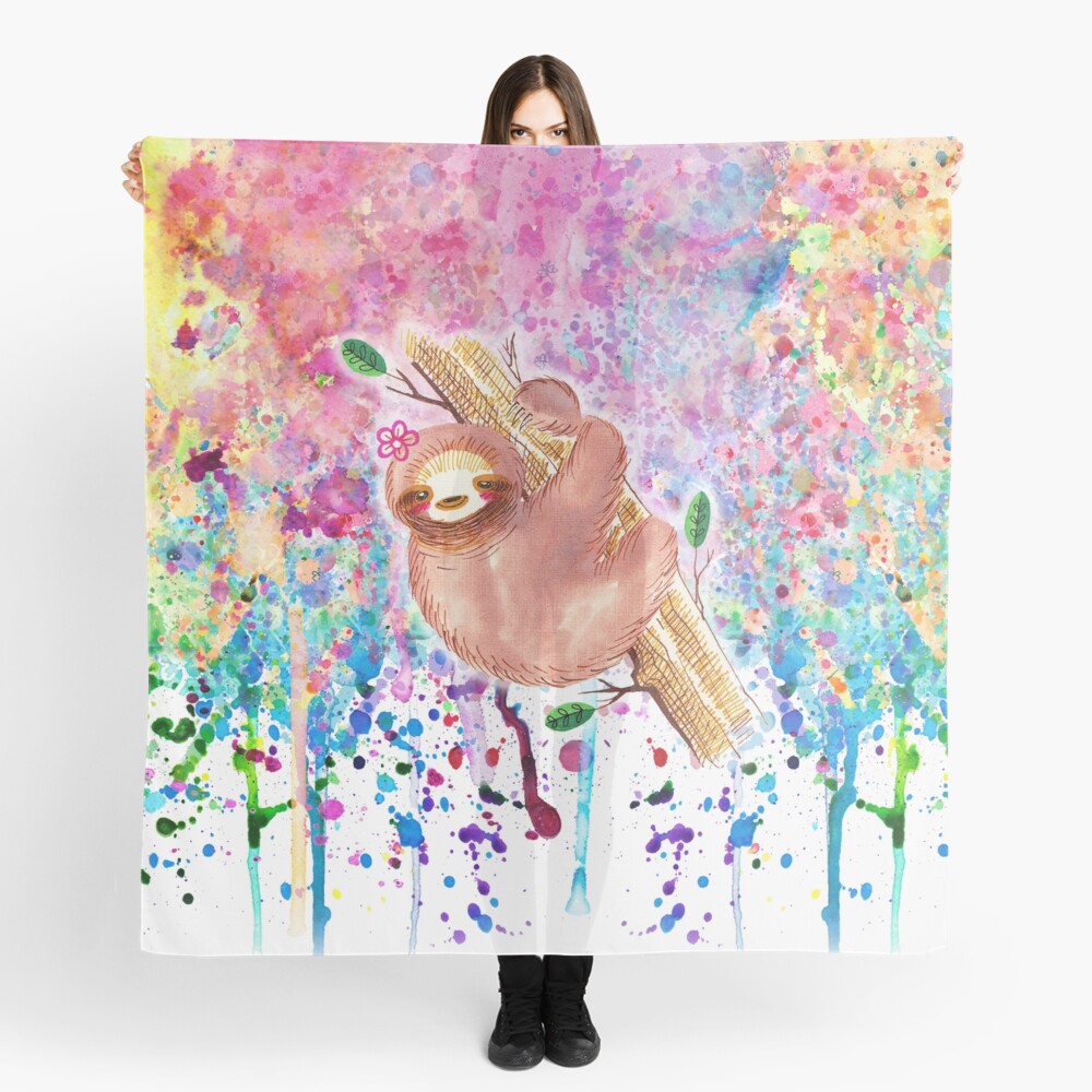 "Girly Sloth Watercolor Rainbow Paint Drip" Scarf for Sale by ...