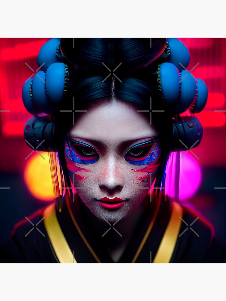 "JAPANESE GEISHA GIRL PORTRAIT ETNIC CYBERPUNK TECHNOLOGY POP ART STYLE ...