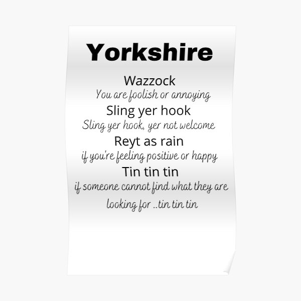 "Yorkshire words and translation" Poster for Sale by artofhowes | Redbubble