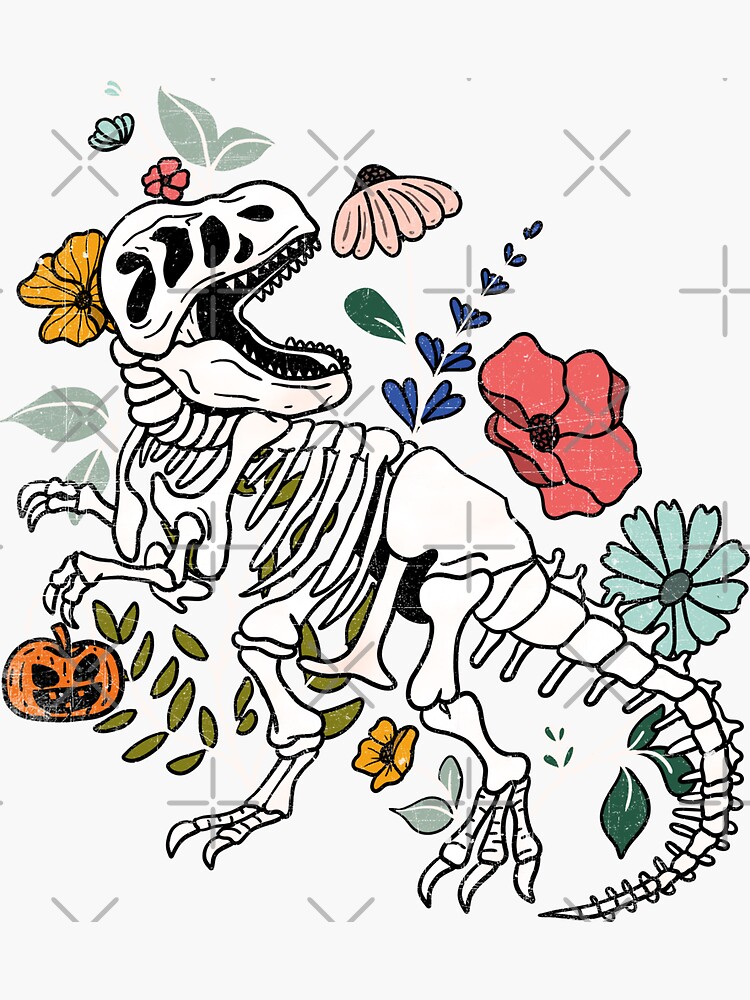 "Halloween t-rex dinosaur skeleton bones floral tropical fossil ...