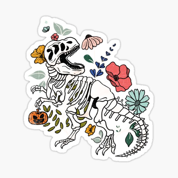 "Halloween t-rex dinosaur skeleton bones floral tropical fossil ...