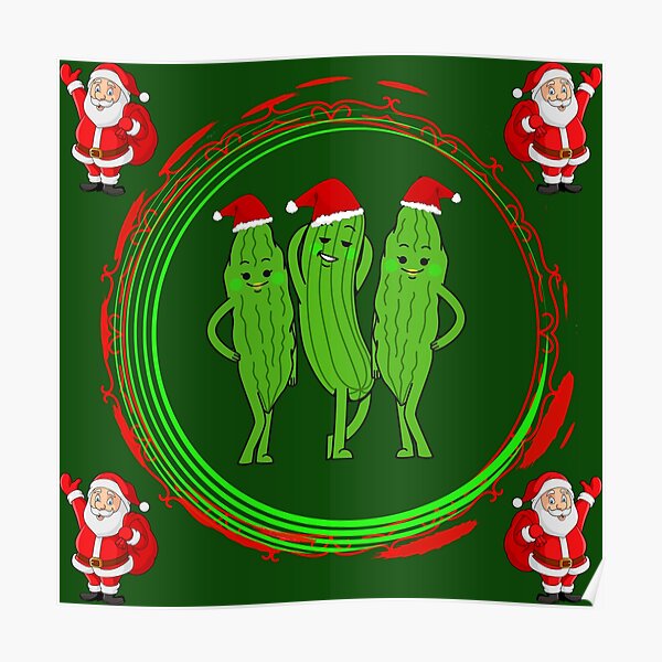 "Santa's funny pickle cartoon helpers" Poster for Sale by SamBai ...