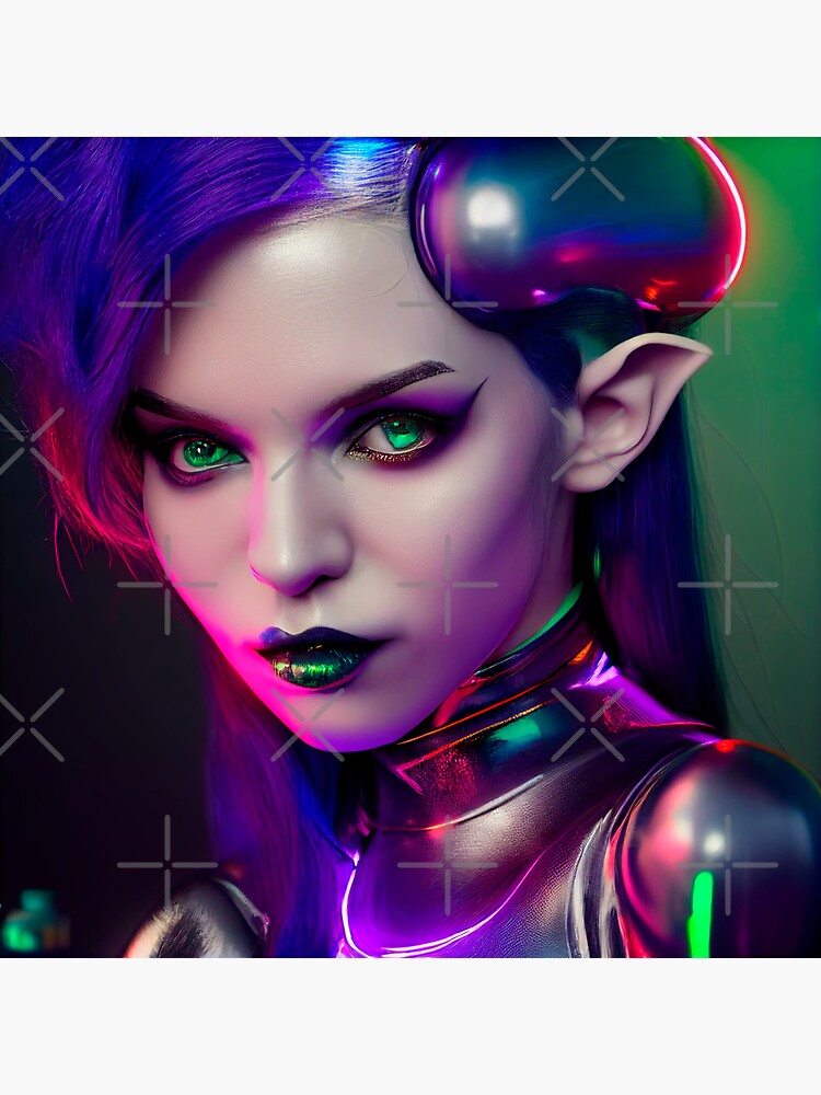"GREEN EYES FUTURE ALIEN GIRL PORTRAIT ETNIC CYBERPUNK RETRO WAVE POP ...