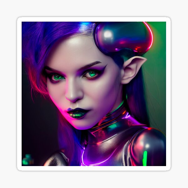 "GREEN EYES FUTURE ALIEN GIRL PORTRAIT ETNIC CYBERPUNK RETRO WAVE POP ...