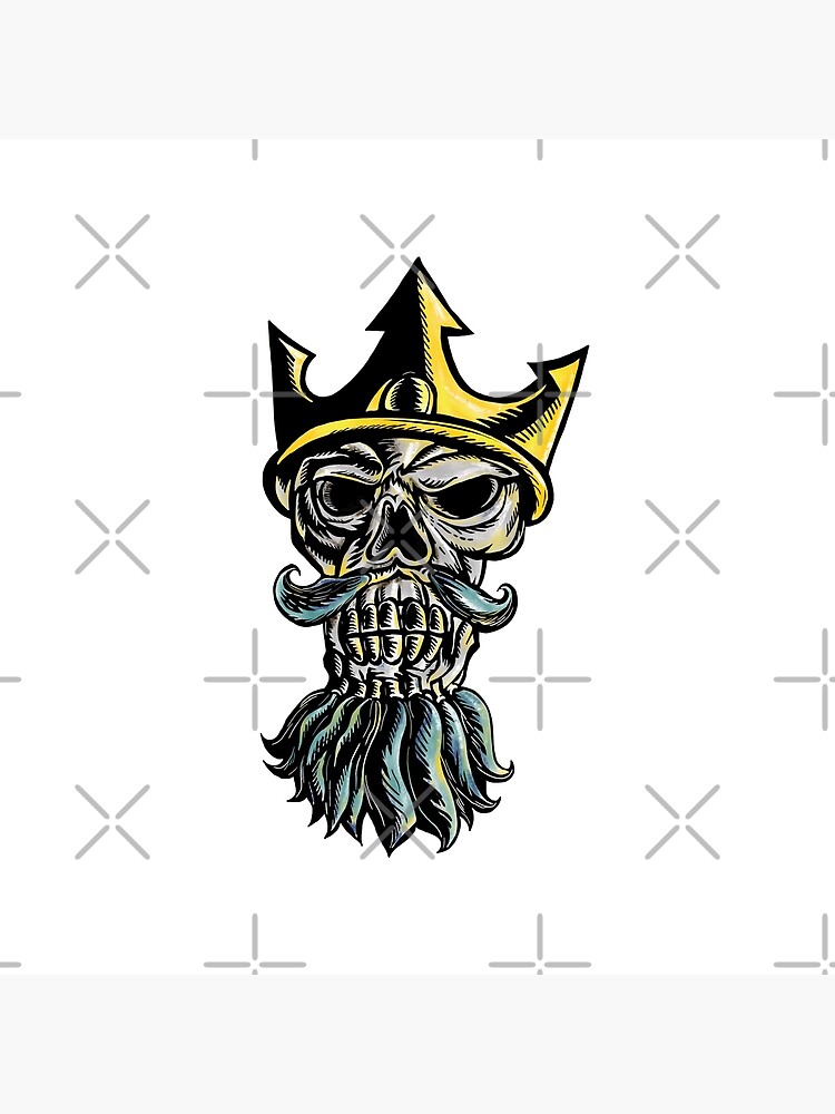 "Skull of Neptune Trident Crown Head Woodcut" Photographic Print by ...