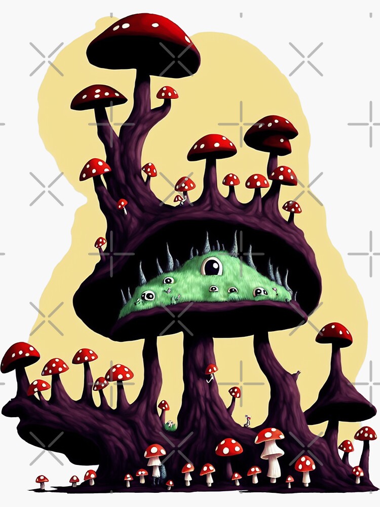 "Little monster living in a toadstool cave and shroom people I" Sticker ...