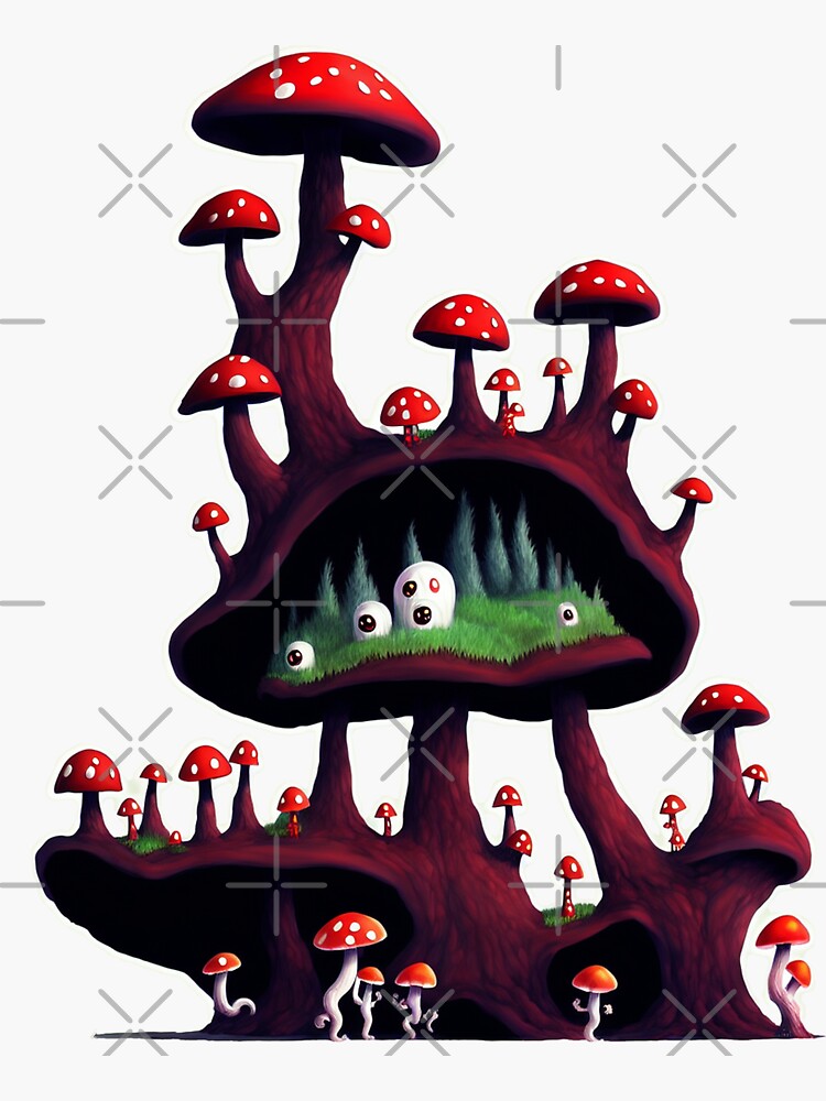 "Little monsters living in a toadstool cave and shroom people" Sticker ...