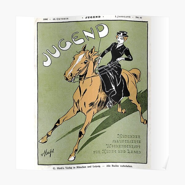 "Jugend Art Deco Vintage Woman on Horseback " Poster for Sale by ...