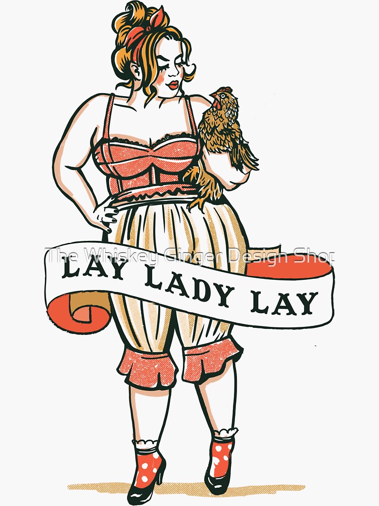 "Lay Lady Lay: Cool Vintage Pinup Girl Holding A Chicken" Sticker for ...