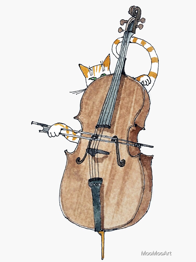 "Cello Cat" Sticker for Sale by MooMooArt | Redbubble