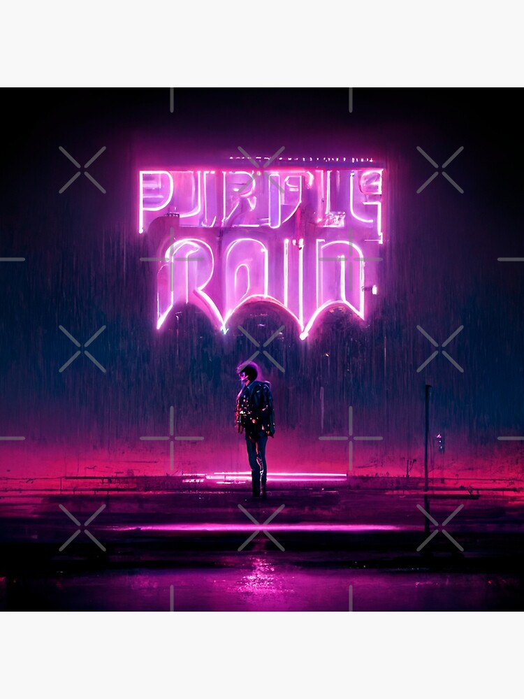 "PURPLE RAIN CITY STREET NIGHT CYBERPUNK RETRO SINTH WAVE '80 colorful ...