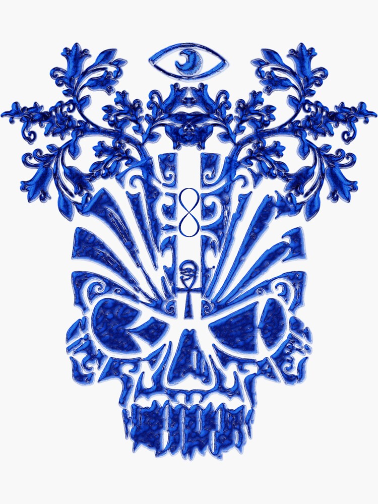 "1111 Metallic Blue Floral Skull Of Renewal " Sticker for Sale by ...