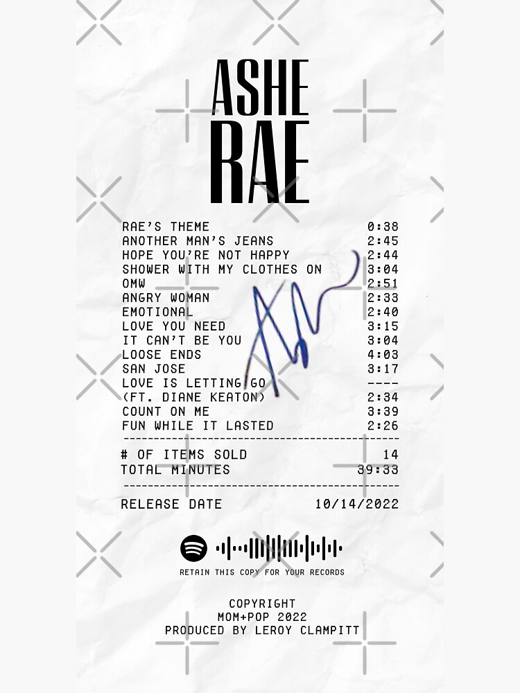 "rae | ashe | album receipt" Sticker for Sale by cripparaissa | Redbubble