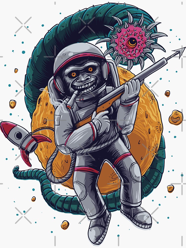 "criminal monkey smoking weed in space" Sticker for Sale by adamsassime ...