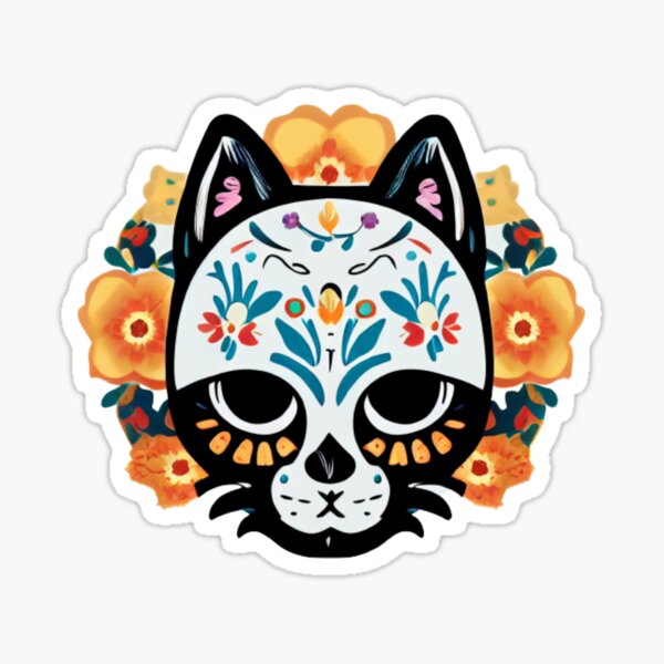 " STICKER DAY OF THE DEAD, SUGAR SKULL, SUGAR SKULL CAT, CAT SKULL ...