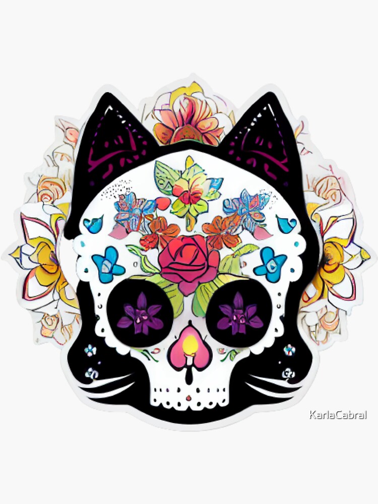 "STICKER DAY OF THE DEAD, SUGAR SKULL, SUGAR SKULL CAT, CAT SKULL ...