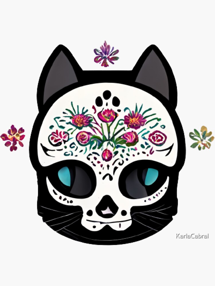 "STICKER DAY OF THE DEAD, SUGAR SKULL, SUGAR SKULL CAT, CAT SKULL ...