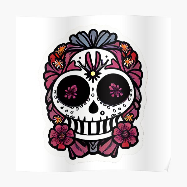 "STICKER DAY OF THE DEAD, CALAVERA DE AZUCAR, SUGAR SKULL, WITH FLORES ...