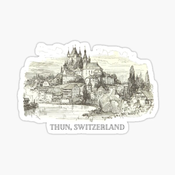 "Thun, Switzerland. Vintage Drawing Published in 1879" Sticker for Sale ...