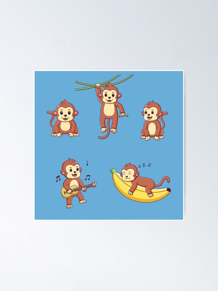 "Cute Five Monkey Pack" Poster for Sale by Berryl09 | Redbubble