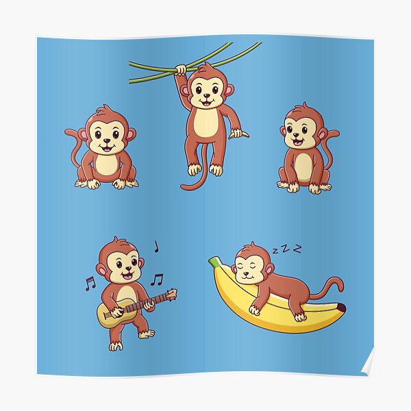 "Cute Five Monkey Pack" Poster for Sale by Berryl09 | Redbubble