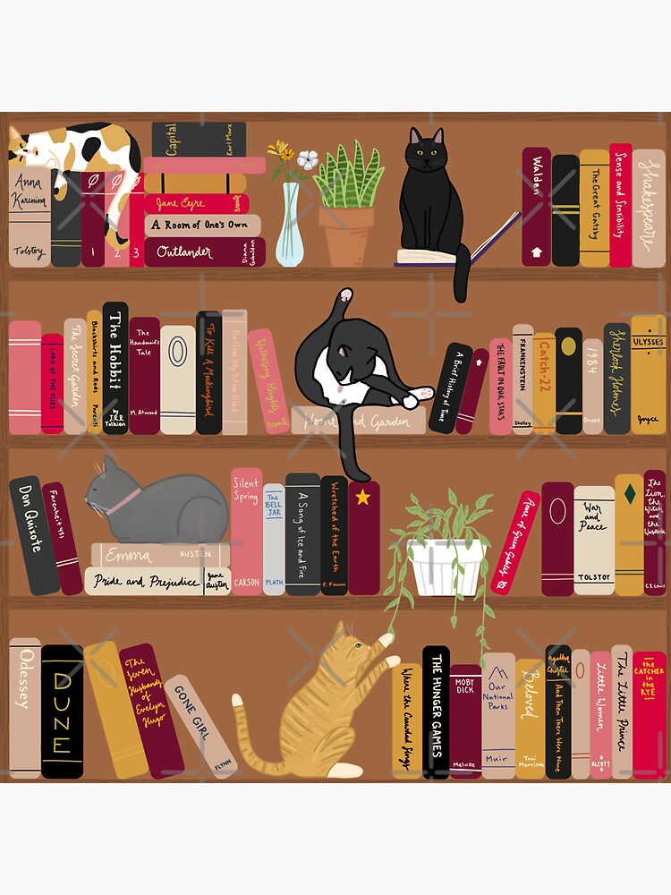 "Cat Library Pattern | Pink Color Scheme" Sticker for Sale by ...