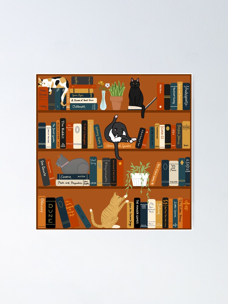 "Cat Library Pattern | Orange Color Scheme" Poster for Sale by ...
