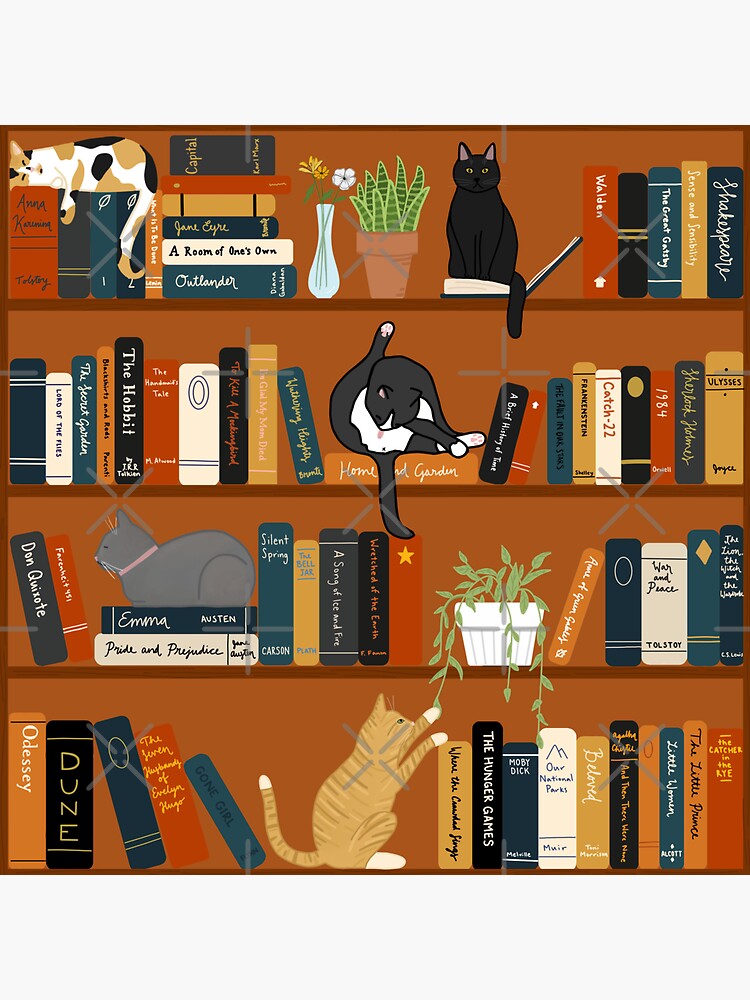 "Cat Library Pattern | Orange Color Scheme" Sticker for Sale by ...