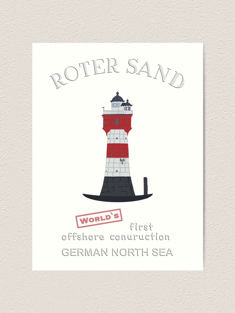 "World's first offshore lighthouse, German North Sea, drawing" Art ...