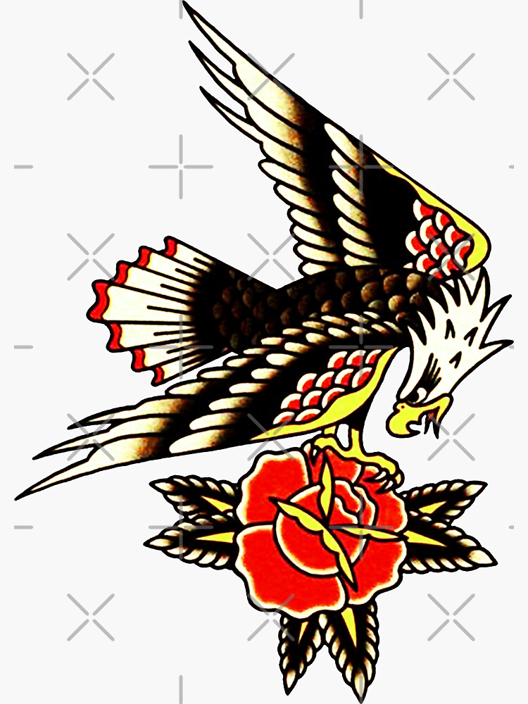 "Traditional Bald Eagle and Rose Tattoo" Sticker for Sale by Cesarcali ...