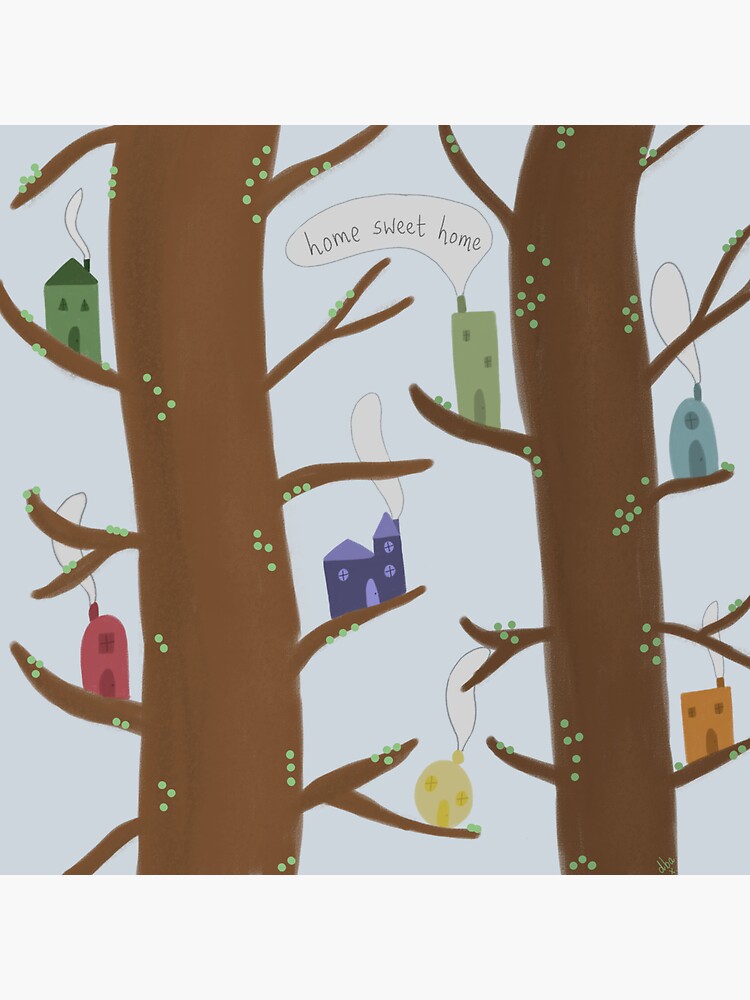 "Home Sweet Home Tree House Illustration" Sticker for Sale by ...