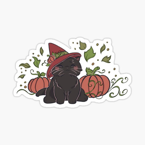 "Black Autumn Pumpkin Cat" Sticker for Sale by Thirea | Redbubble