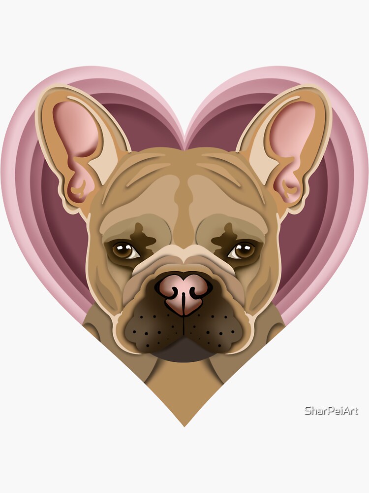 "Frenchie Heart" Sticker for Sale by SharPeiArt | Redbubble
