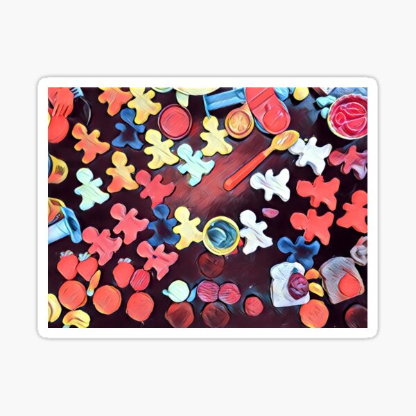 "Multicolor Playdough Shapes Gingerbread Men and Fruit" Sticker for ...