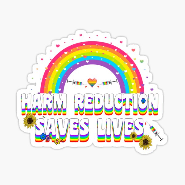 "Rainbow Harm Reduction Men Women, Harm Reduction Saves Lives" Sticker ...