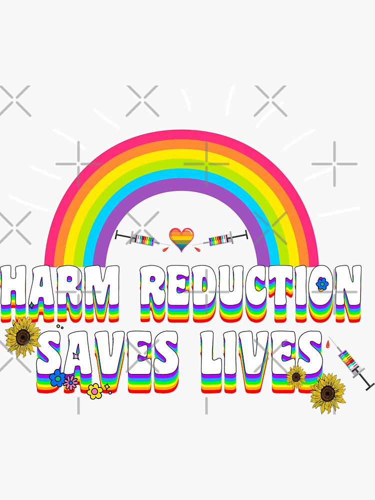 "Rainbow Harm Reduction Men Women, Harm Reduction Saves Lives" Sticker ...