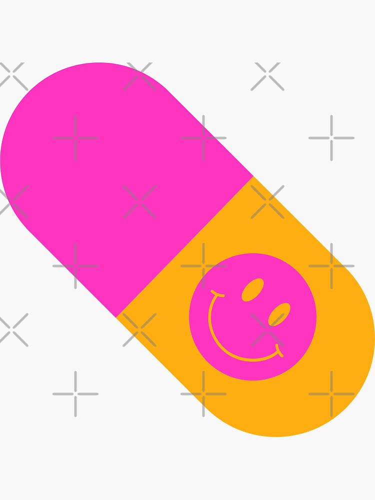 "Smiley Pill Sticker" Sticker for Sale by pinkcoast | Redbubble