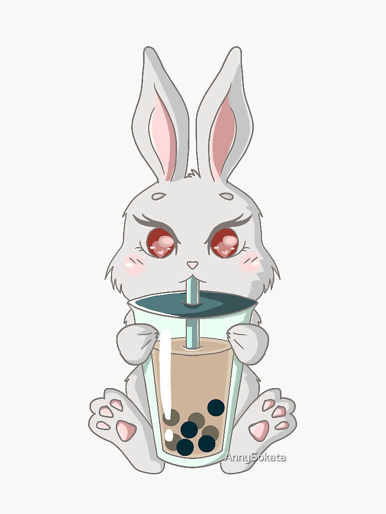 "Adorable Bunny Sipping Bubble Tea " Sticker for Sale by AnnySokata ...