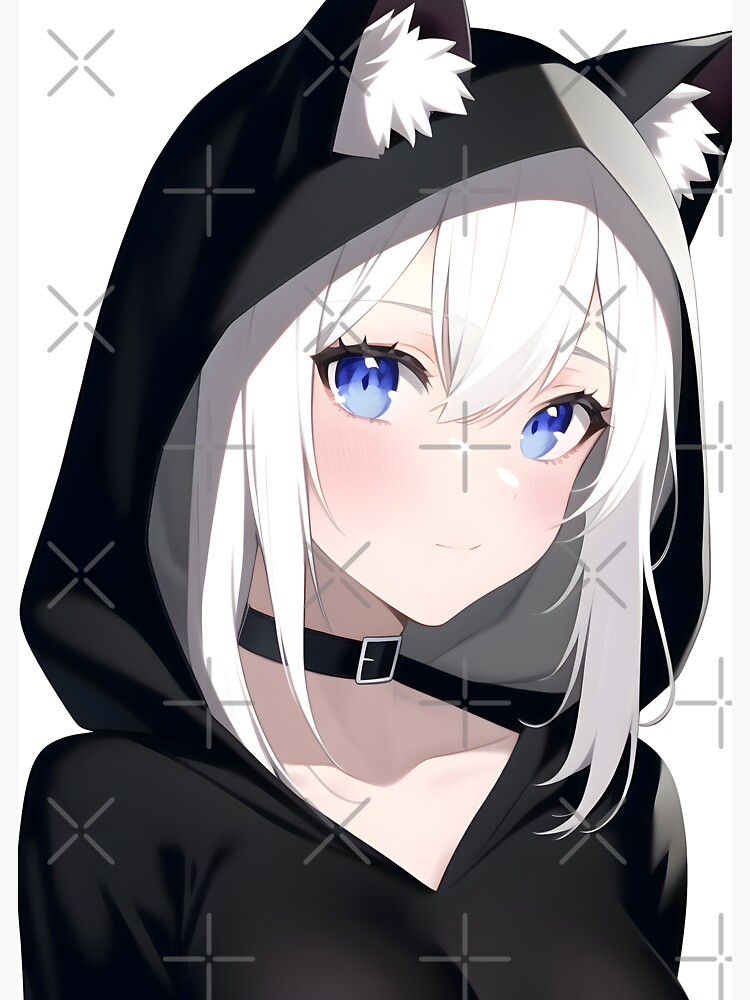 "Kawaii Anime Neko Cat Girl With white hair" Magnet for Sale by ...