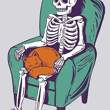 "Cat Sleeping on Human Skeleton " Sticker for Sale by michelledraws ...