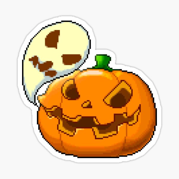 "Halloween Cute Retro Pixel Art Pumpkin and Ghost Friends" Sticker for ...