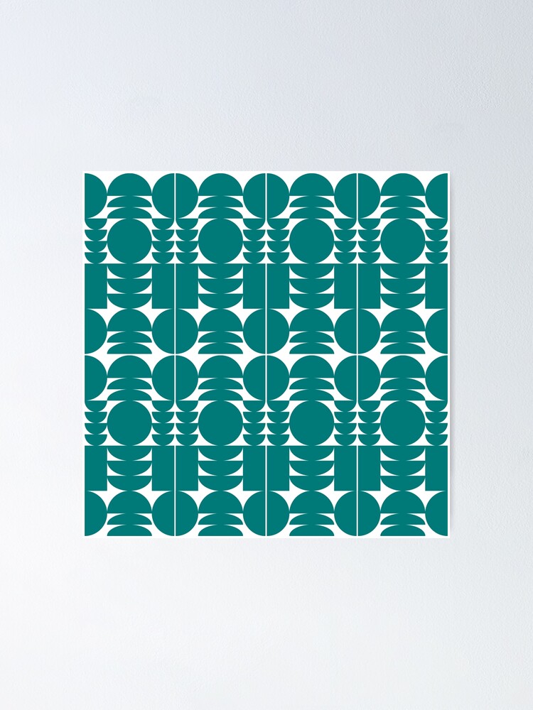 "Mid-Century Modern Geometric Block Pattern No.1 Blau auf Weiß" Poster ...