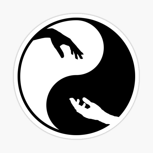 "Yin and Yeng with Black and White Hands" Sticker for Sale by ...