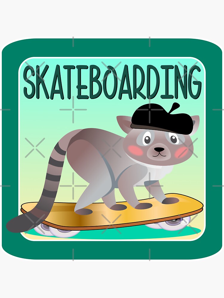 "Skateboarding raccoon" Sticker for Sale by minimalartstory | Redbubble