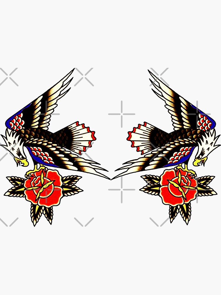 "Traditional Bald Eagle and Rose Tattoo" Sticker for Sale by Cesarcali ...