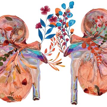 "Floral Watercolor Kidney Anatomical Urology Art" Art Print for Sale by ...