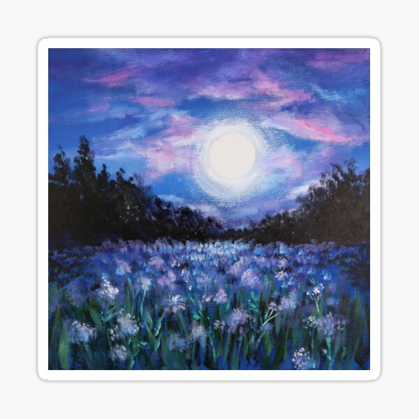 "pink blue night sky purple moonlight flowers" Sticker for Sale by ...
